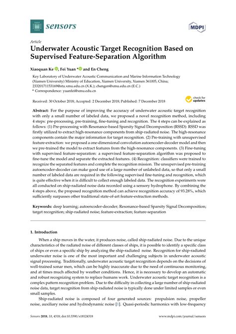 Pdf Underwater Acoustic Target Recognition Based On Supervised Feature Separation Algorithm