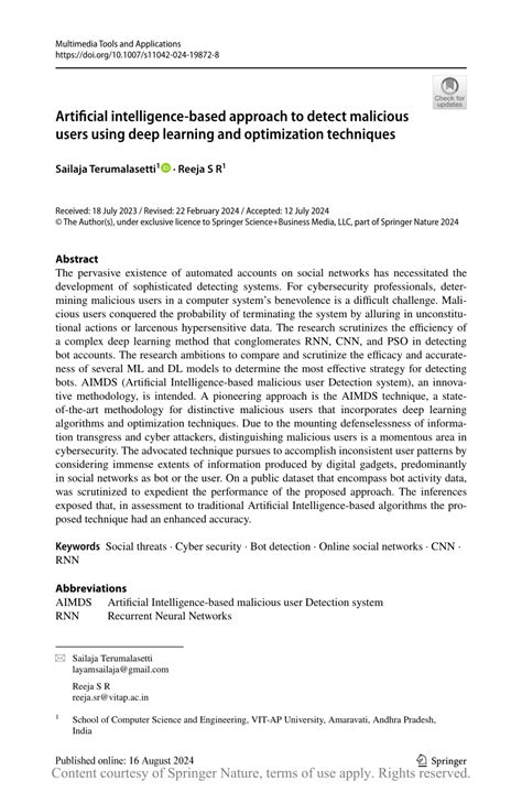 artificial intelligence based approach to detect malicious users using