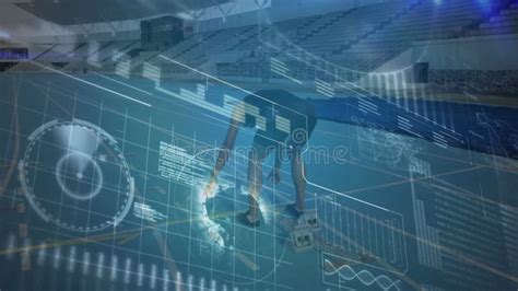 Animation Of Interface With Data Processing Over Male Athlete In