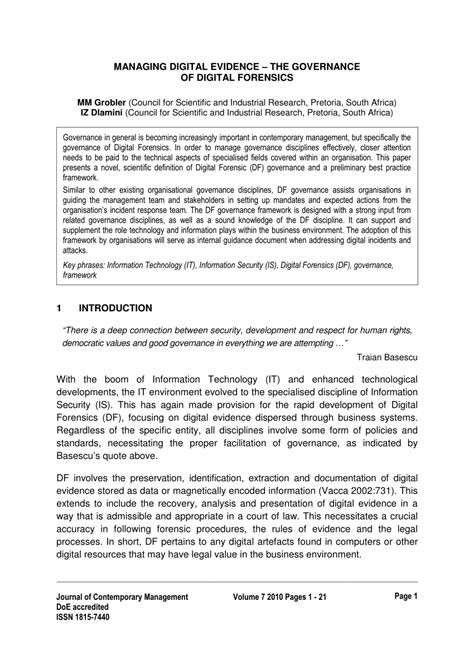 Pdf Managing Digital Evidence The Governance Of Digital Forensics