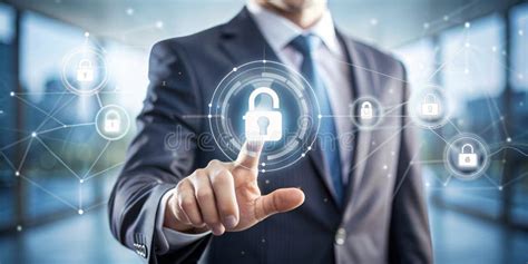 Businessman Touching Digital Lock Icon Security Network Cyber