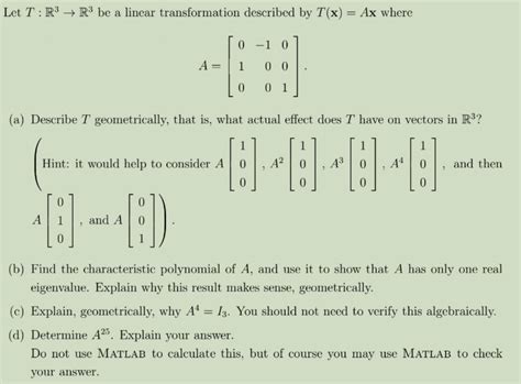 Solved Let T R3→r3 Be A Linear Transformation Described By