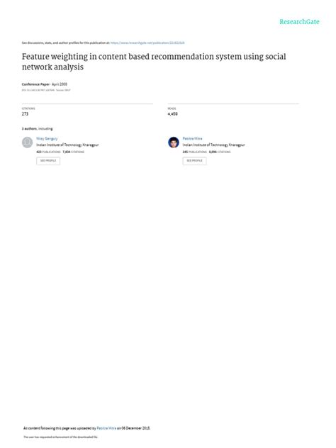 Feature Weighting In Content Based Recommendation Pdf Applied Mathematics Computing