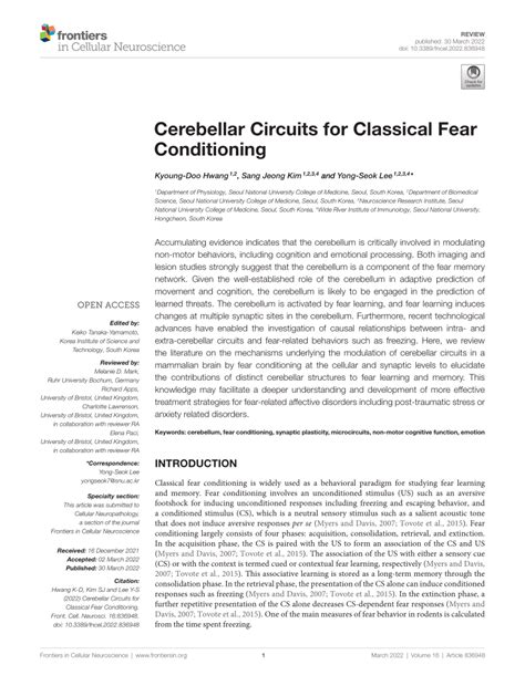 Pdf Cerebellar Circuits For Classical Fear Conditioning