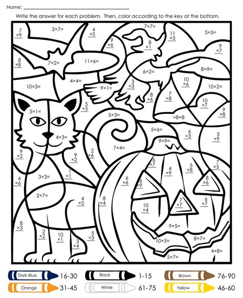 Halloween Color By Number Worksheet With An Image Of A Cat And A Pumpkin