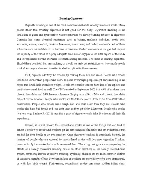 Banning Cigarettes Banning Cigarettes Cigarette Smoking Is One Of The