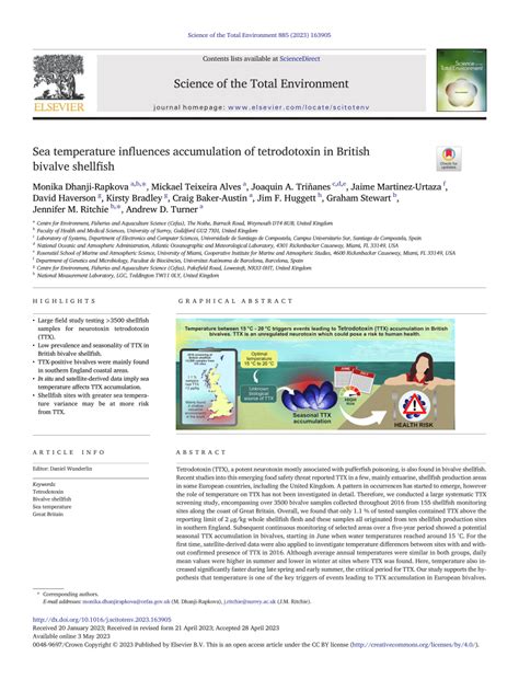 Pdf Sea Temperature Influences Accumulation Of Tetrodotoxin In British Bivalve Shellfish