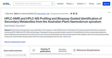 Hplc Nmr And Hplc Ms Profiling And Bioassay Guided Identification Of