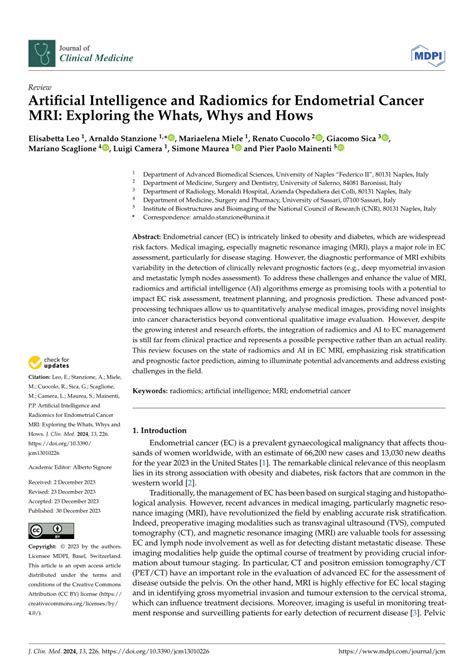 Pdf Artificial Intelligence And Radiomics For Endometrial Cancer Mri Exploring The Whats