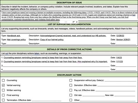 Employee Disciplinary Action Guide Form Template