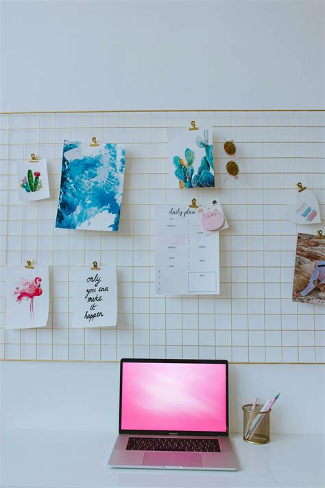 실내 공책 그리드 보드 기술 노트북 동기 부여 디자인 루틴 맥북 문구 미니멀리스트 분홍색 사무실 생산성 스타일리시한 실력 있는 아트워크