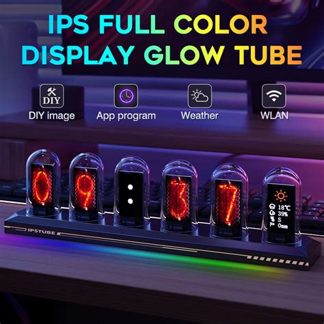 ☽app Nixie Tube Clock Ips Retro Glows Analog Clock Diy Color Screen Digital Clock Rgb Electroni
