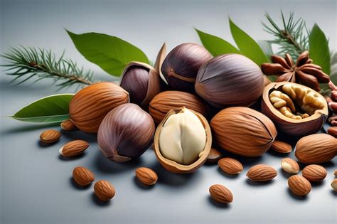 Variety Of Mixed Shelled And Shelled Nuts On A Light Background With A