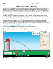 Lab PHET Projectiles Intro Updated Honors 2020 Docx Name Per Date Projectile Simulation Lab