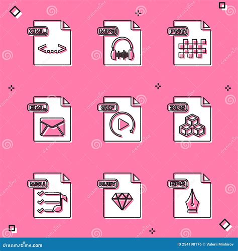 Set Xml File Document Mp3 Png Eml  3ds M3u And Ruby Icon