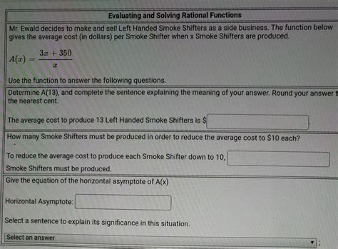 Solved Evaluating and Solving Rational Functions Mr. Ewald | Chegg.com