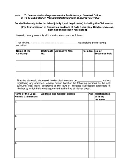Fillable Online Form B Indemnity For Issuance Of Duplicate Securities Fax Email Print Pdffiller