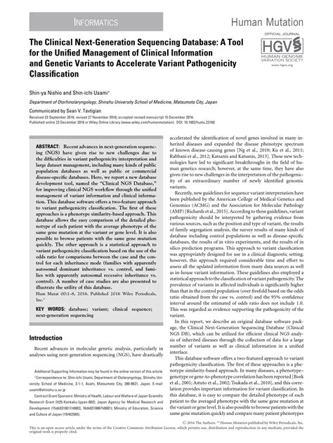 Pdf Clinical Next Generation Sequencing Database A Tool For The