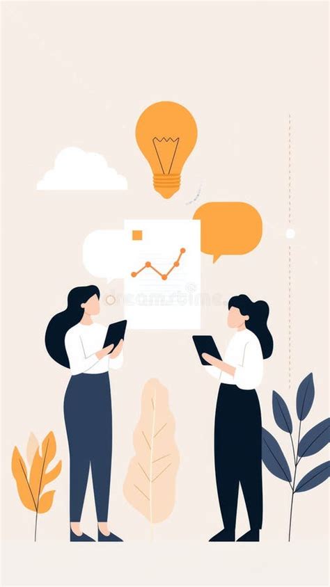 Two Women Analyzing Data Charts With Tablets And Discussing Ideas Stock Illustration