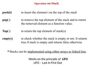 Data Structure ARRAY REPRESENTATION OF STACKS PPTX