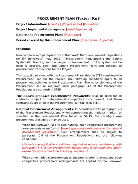 Procurement Plan Textual Part Pdf Procurement