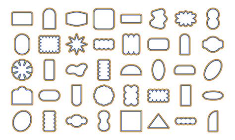 줄지어 있는 다채로운 추상적인 기하학적 모양 스티커 모양 타원형 직사각형 선 꽃 블링 브랜딩 포장 인쇄물 및 소셜 미디어