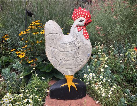 Large Wooden Rooster Statue Chicken Folk Art Farmhouse Decor Guatemala Art