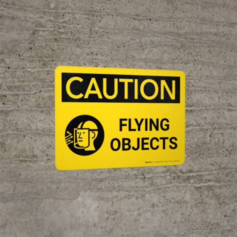 Caution Flying Objects Landscape With Icon Wall Sign Caution Flying Objects Landscape With Icon Wall Sign
