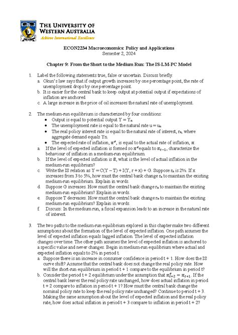 Exercise Questions The Is Lm Pc Model Tutorial 7 Week 9 Label The