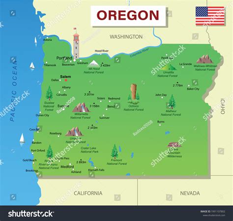 Vector Image Tourist Map Oregon Usa Stock Vector Royalty Free 1991107802 Shutterstock