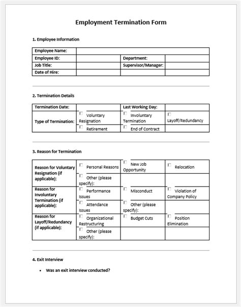 Employment Termination Form Template Download Sample