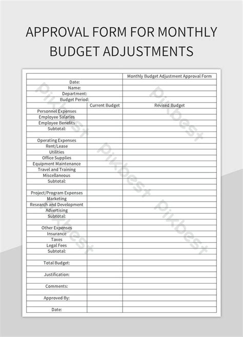 Monthly Budget Adjustments Approval Form A Practical Guide Excel