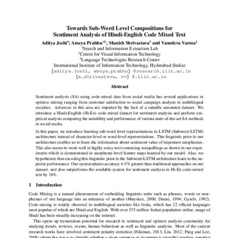 Towards Sub Word Level Compositions For Sentiment Analysis Of Hindi