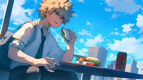 My Hero Academia Bakugo Eating Lunch Desktop Wallpaper