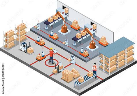 3d Isometric Automated Warehouse Robots And Smart Warehouse Technology Concept With Warehouse