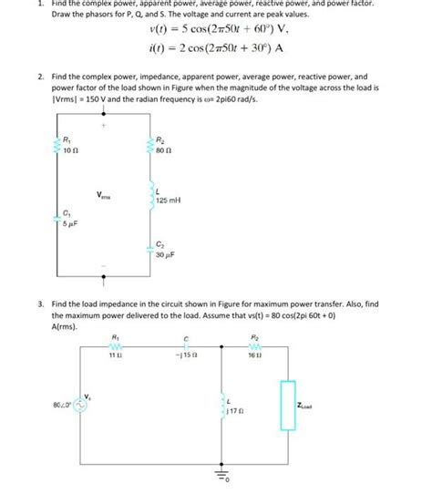 Solved Find The Complex Power Apparent Power Average Chegg
