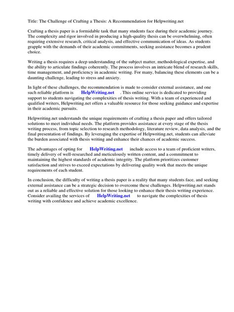 Recommendation Thesis Paper Sample Pdf Thesis Essays