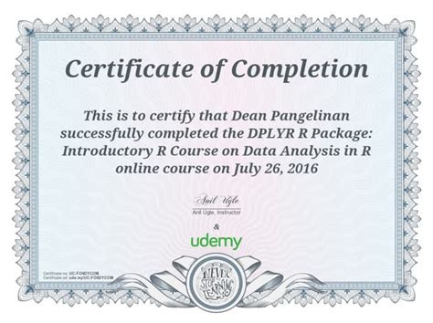 Udemy Certificate Dplyr R Package Introductory R Course On Data