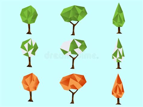 Low Poly Tree 3 Seasons Pack Vector Stock Vector Illustration Of