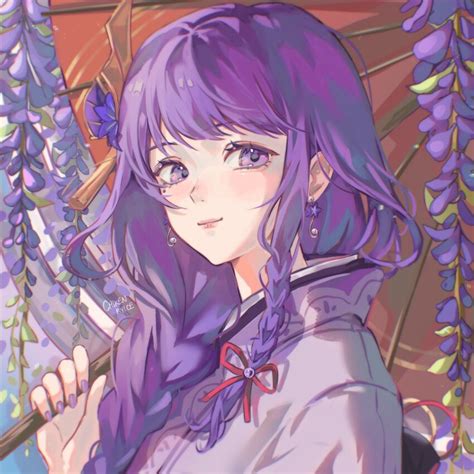 Chikenryice Raiden Shogun Genshin Impact Highres 1girl Alternate Costume Braid Closed