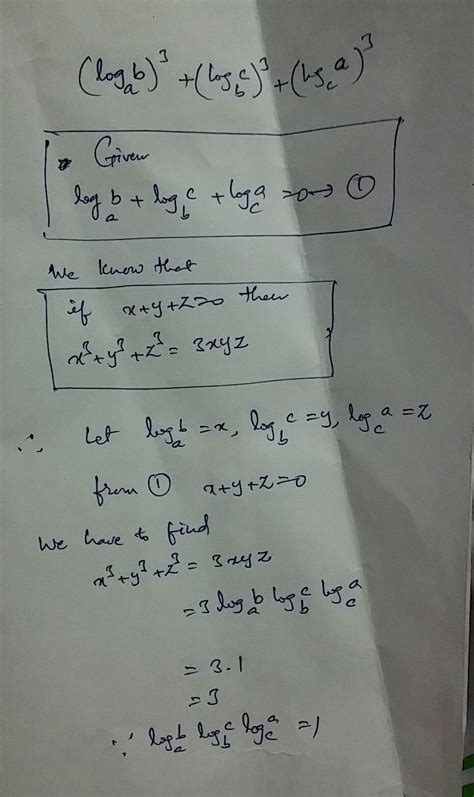if log b base a+ log c base b +log a base vanishes,where a,b and c are positive real and not ...