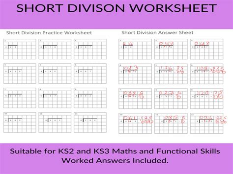 Short Division Practice Worksheet Teaching Resources