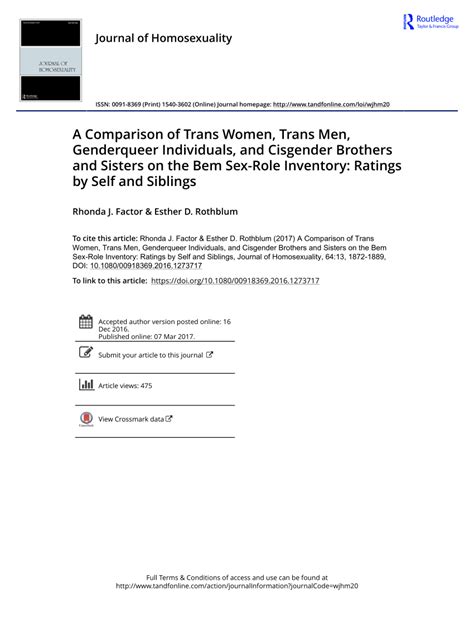 PDF A Comparison Of Trans Women Trans Men Genderqueer Individuals And Cisgender Brothers