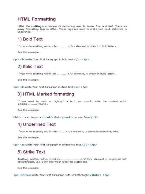 Html Formatting Pdf Html Element Html