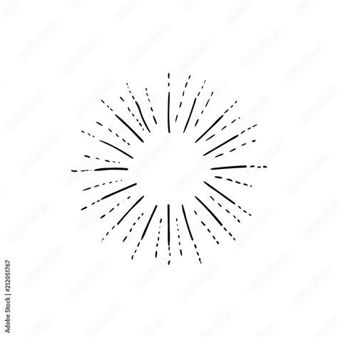 Vector Sun Rays Linear Drawing Retro Style Illustration Black Lines Isolated Vintage Design