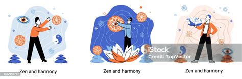 선과 조화 은유 명상 연습 균형 조화 및 마음챙김 개념 차분한 사람 휴식 Cult에 대한 스톡 벡터 아트 및 기타 이미지 Cult Mental Wellbeing 개념