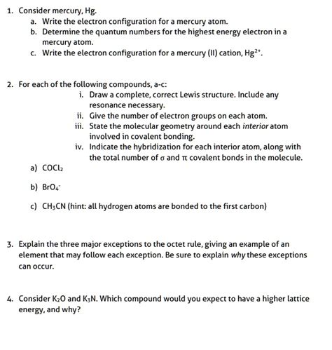 Solved Consider Mercury Hg Write The Electron Configuration For A
