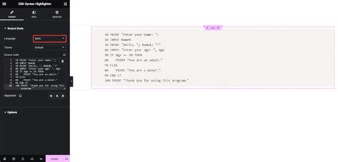 Syntax Highlighter Settings Overview The Plus Addons For Elementor