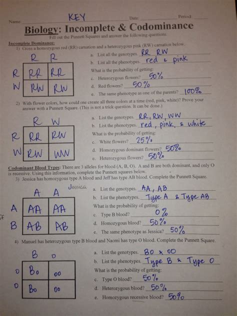 Codominance And Incomplete Dominance Worksheet