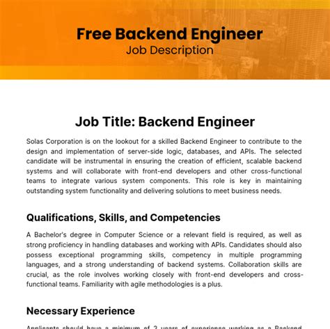 Free Backend Engineer Job Description Template To Edit Online